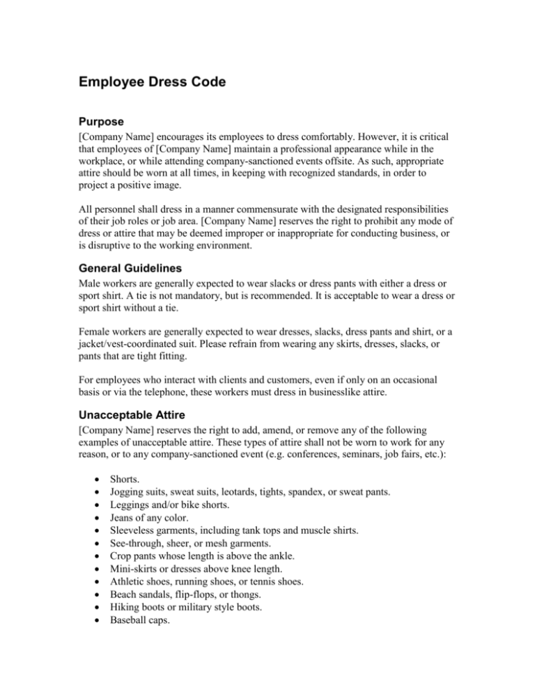 Employee Dress Code Employee Dress Code