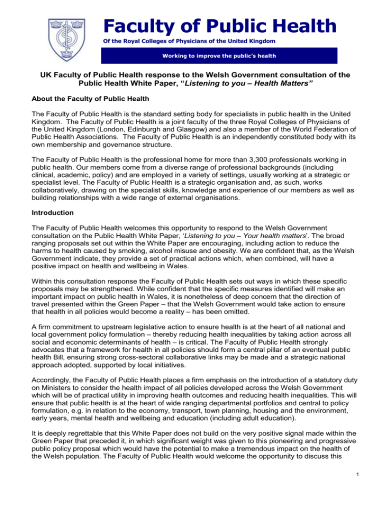 Public Health White Paper For Wales