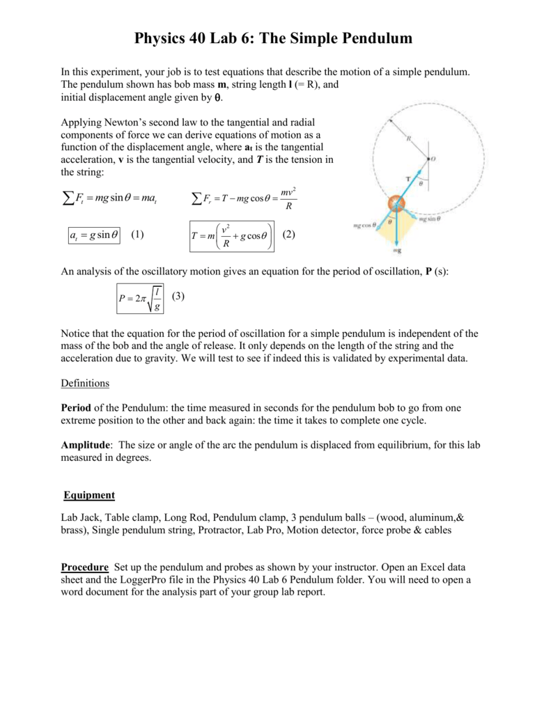 Physics 4A Lab 8 THe Simple Pendulum