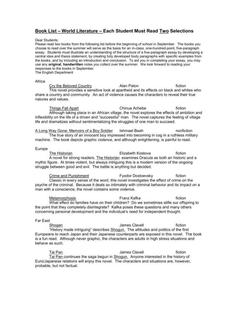Book List World Literature