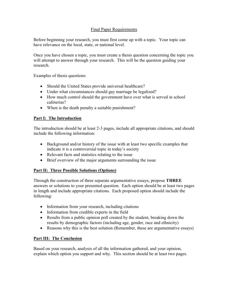Public Policy Paper Requirements