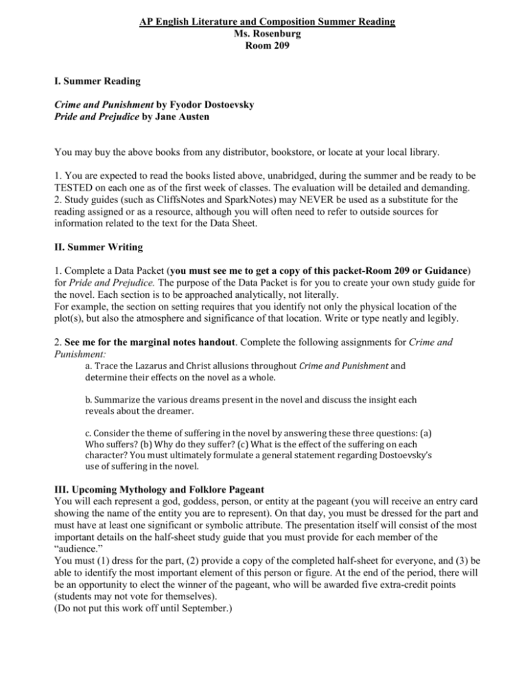 AP English Literature And Composition Summer Reading AP English Literature And Composition Summer Reading