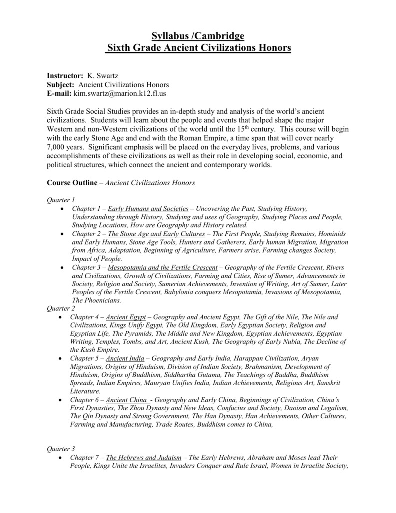 Syllabus For Sixth Grade Social Studies Syllabus For Sixth Grade Social Studies