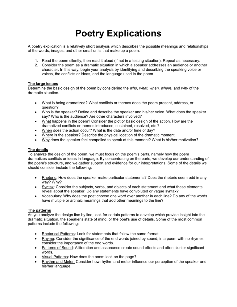 Poetry Explications Poetry Explications