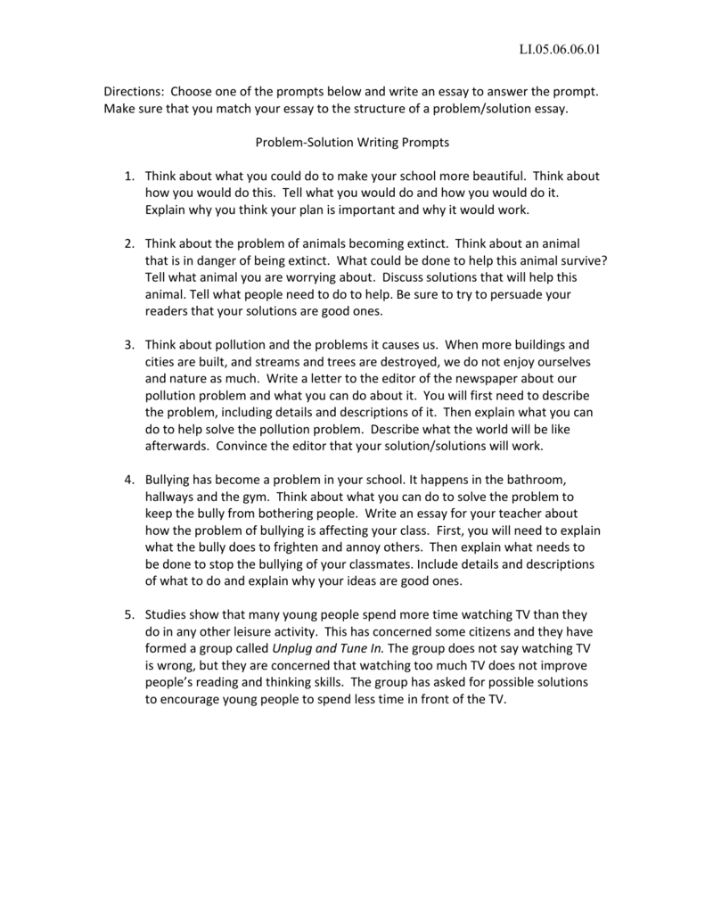 Problem solution Writing Prompts Problem solution Writing Prompts