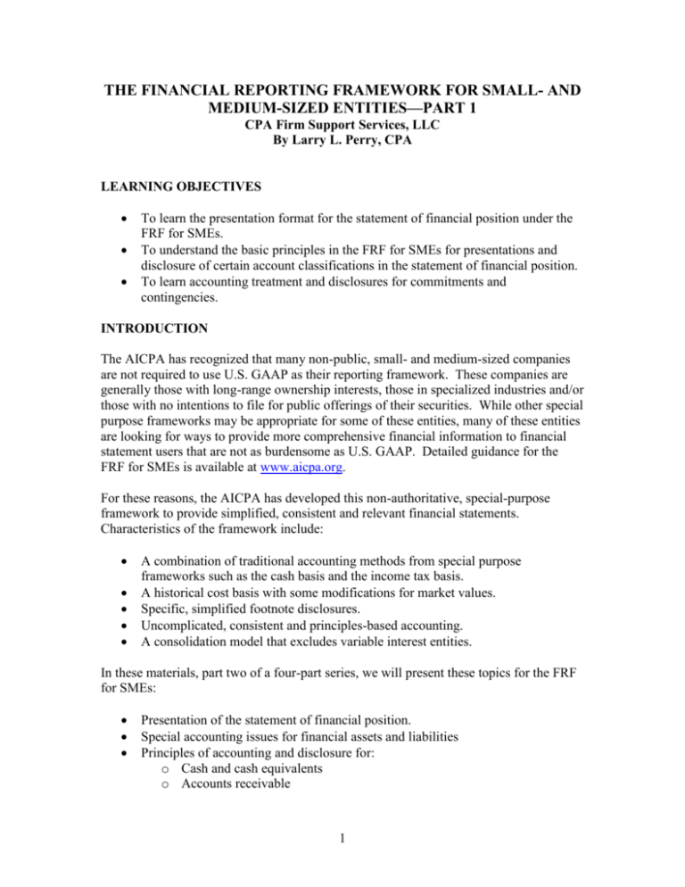 THE FINANCIAL REPORTING FRAMEWORK FOR SMALL