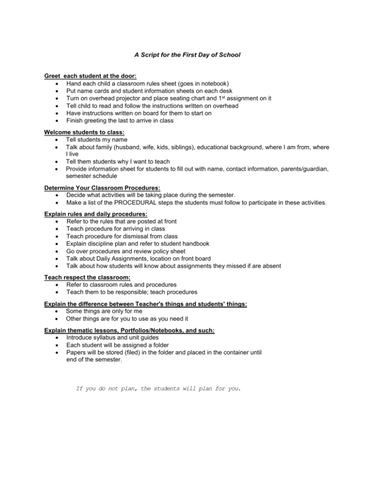 A Script For The First Day Of School