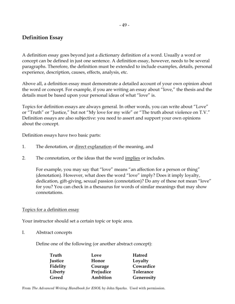 Handbook DefinitionEssay doc