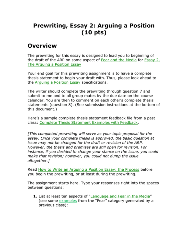 Prewriting Argumentative Research Paper