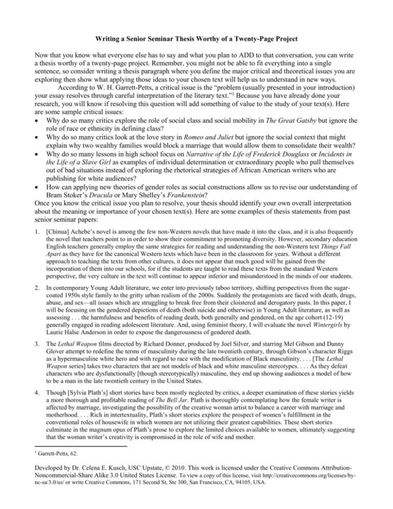 Tips For Writing A Senior Seminar Thesis Statement