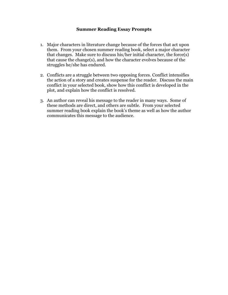 Summer Reading Essay Prompts Summer Reading Essay Prompts