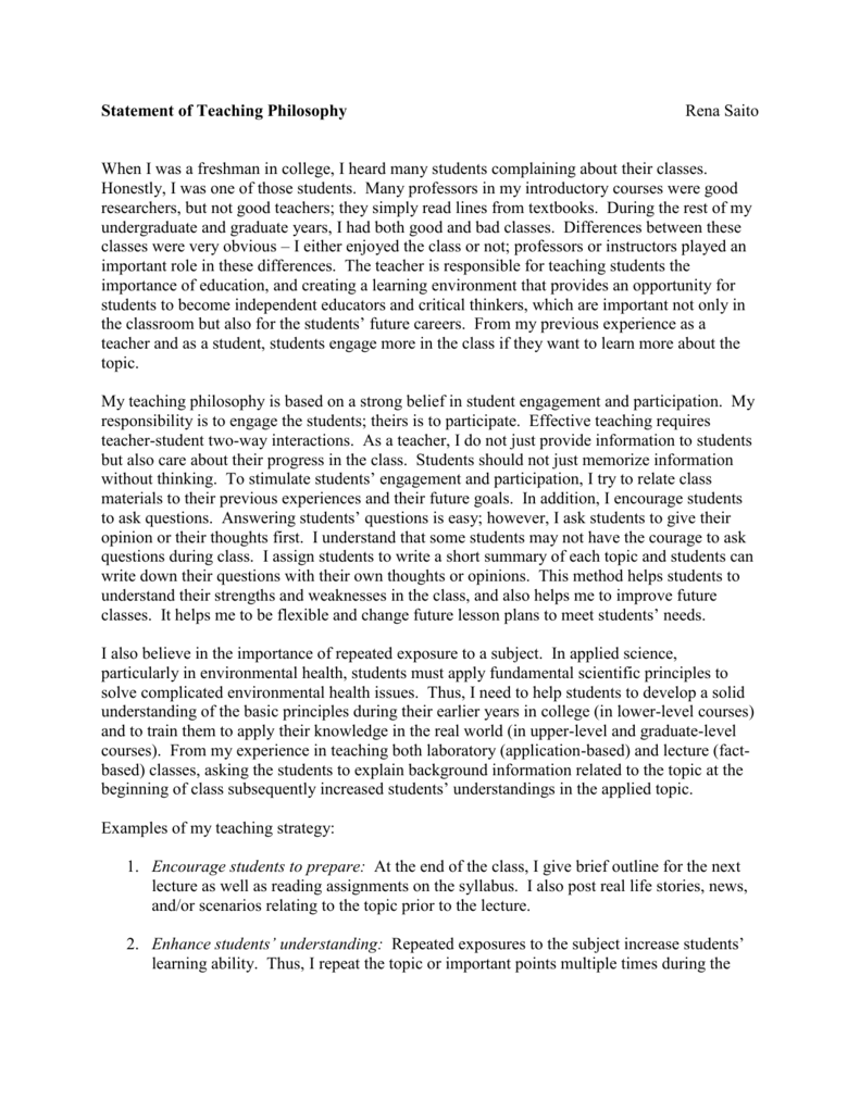 Statement Of Teaching Philosophy