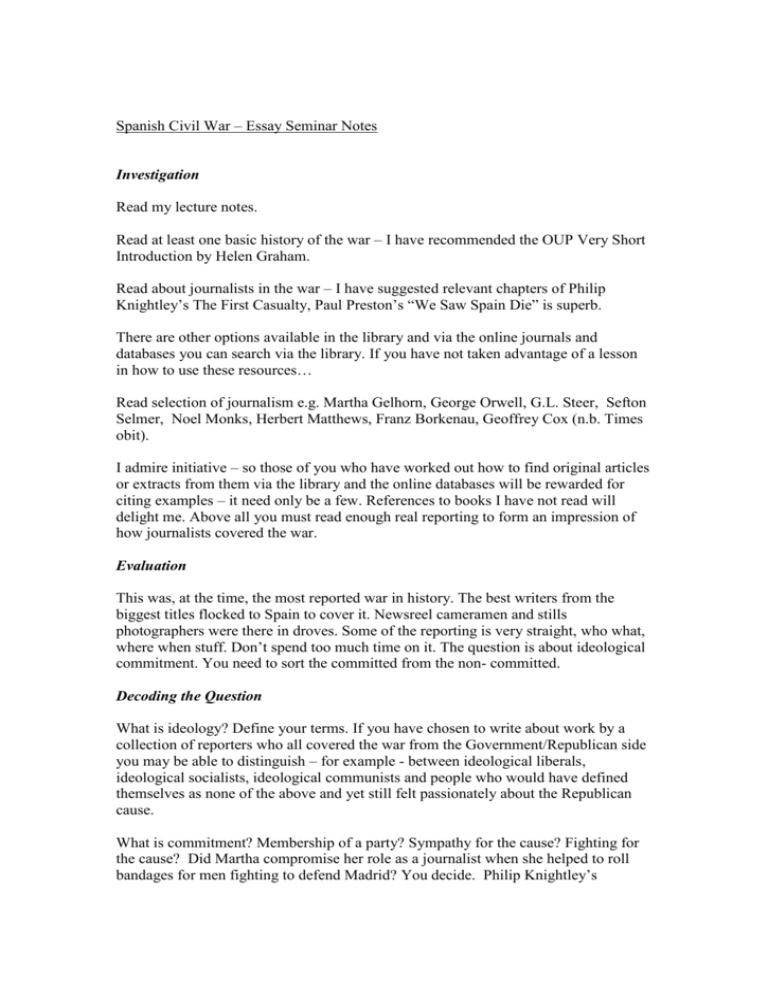 Spanish Civil War Essay Seminar Notes