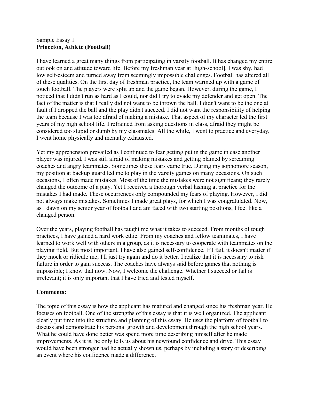 College Essay Unit Sample Essay 1 Princeton Athlete Football doc College Essay Unit Sample Essay 1 Princeton Athlete Football doc