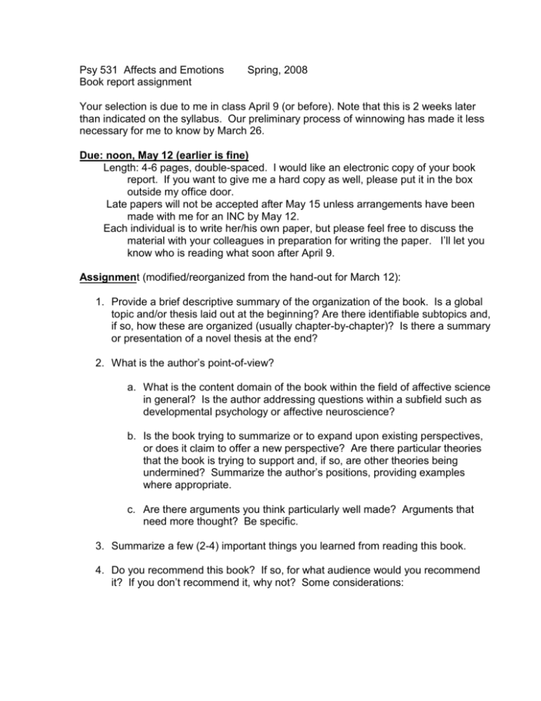 Book Report Assignment