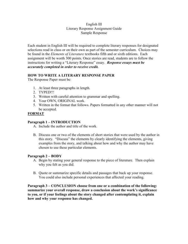 How To Write A Literary Response Paper
