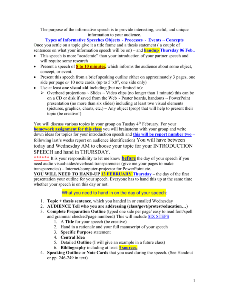 Types Of Informative Speeches Objects Processes Events