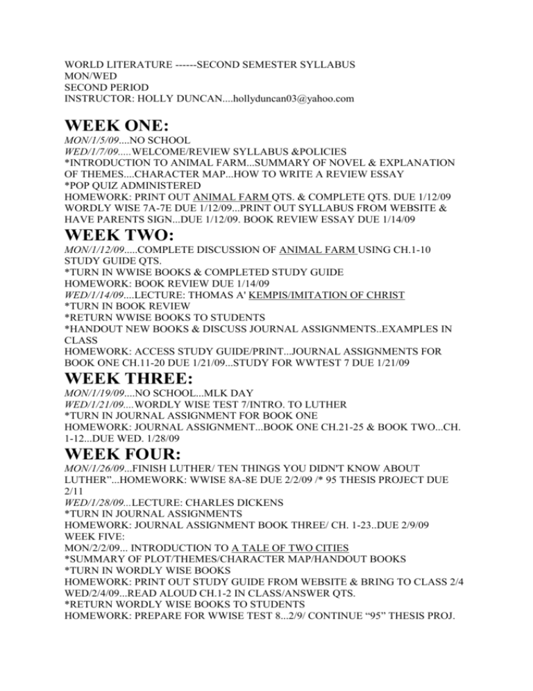 World Literature second Semester Syllabus