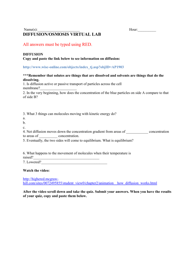 Diffusion Virtual Lab Answer Key Ehydepark