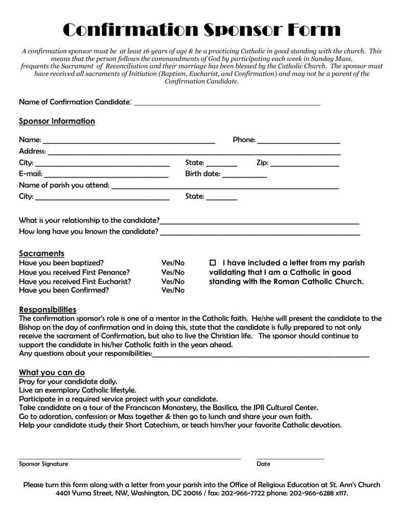 Confirmation Sponsor Form