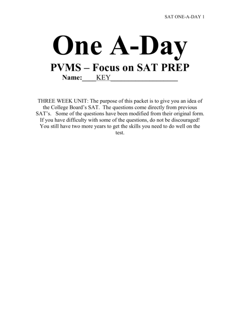 Sat Packet Answer Key