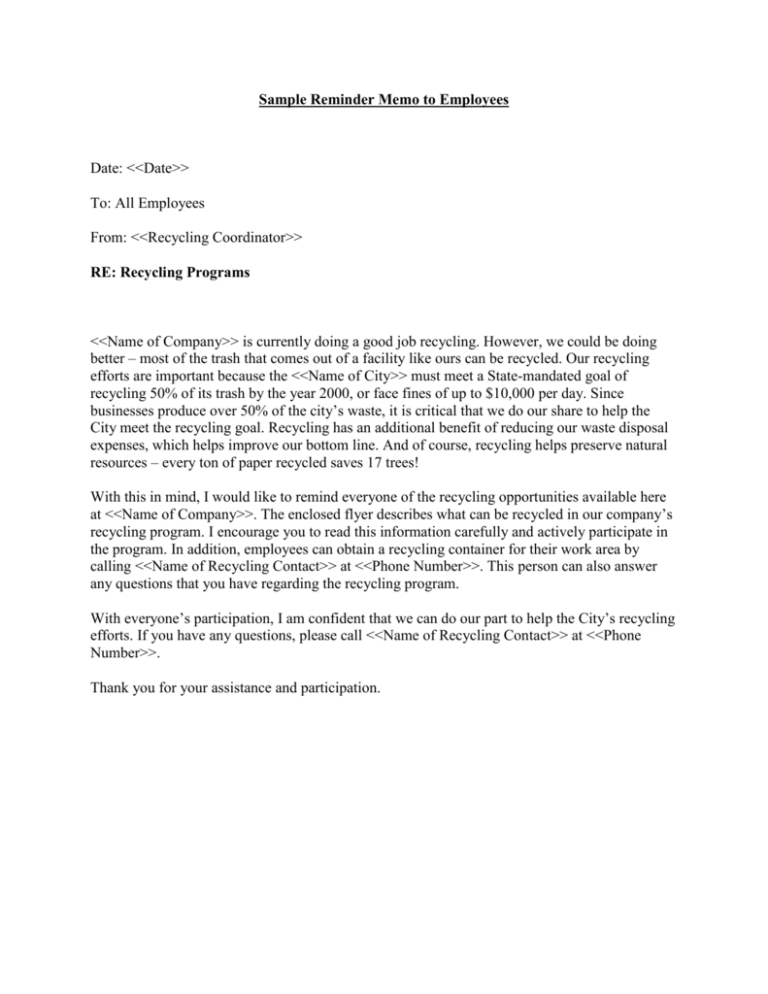Sample Reminder Memo To Employees