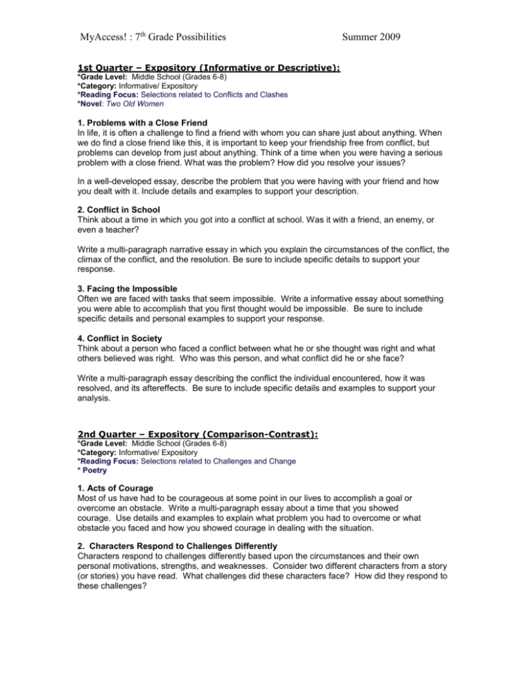 Grade 8 Narrative Essay Examples Sitedoct