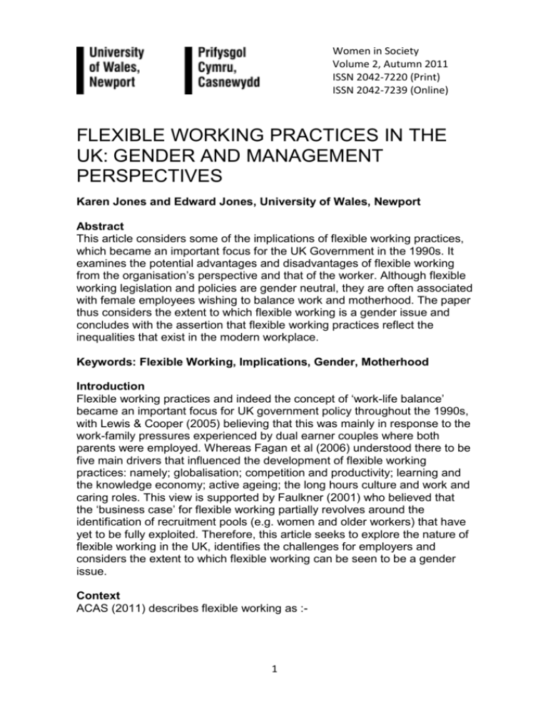 Flexible Working Practices In The UK Gender And Management