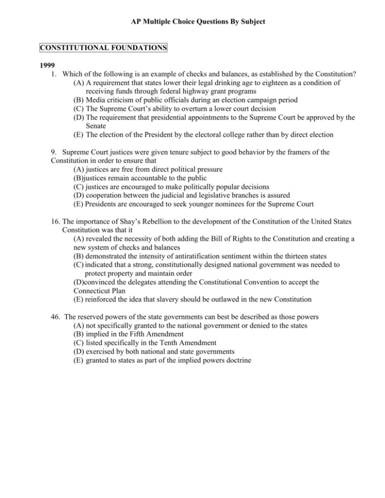 AP Multiple Choice Questions I AP Multiple Choice Questions I