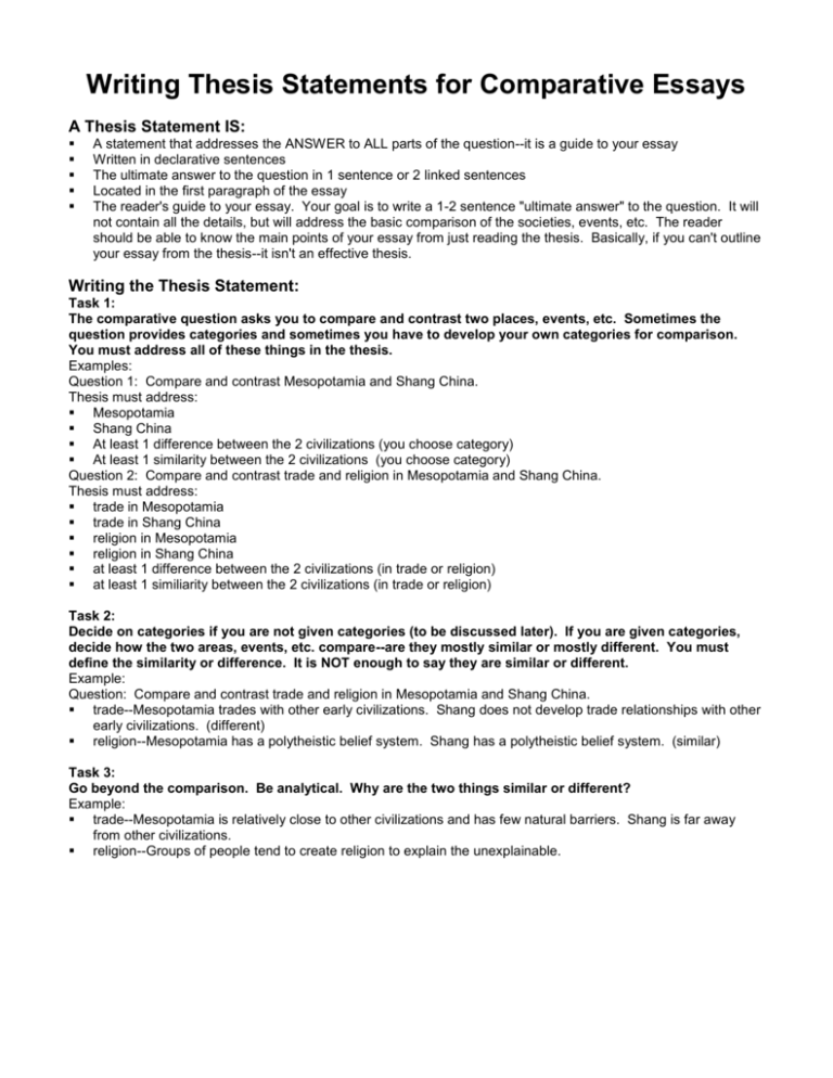 Writing Thesis Statements For Comparative Essays
