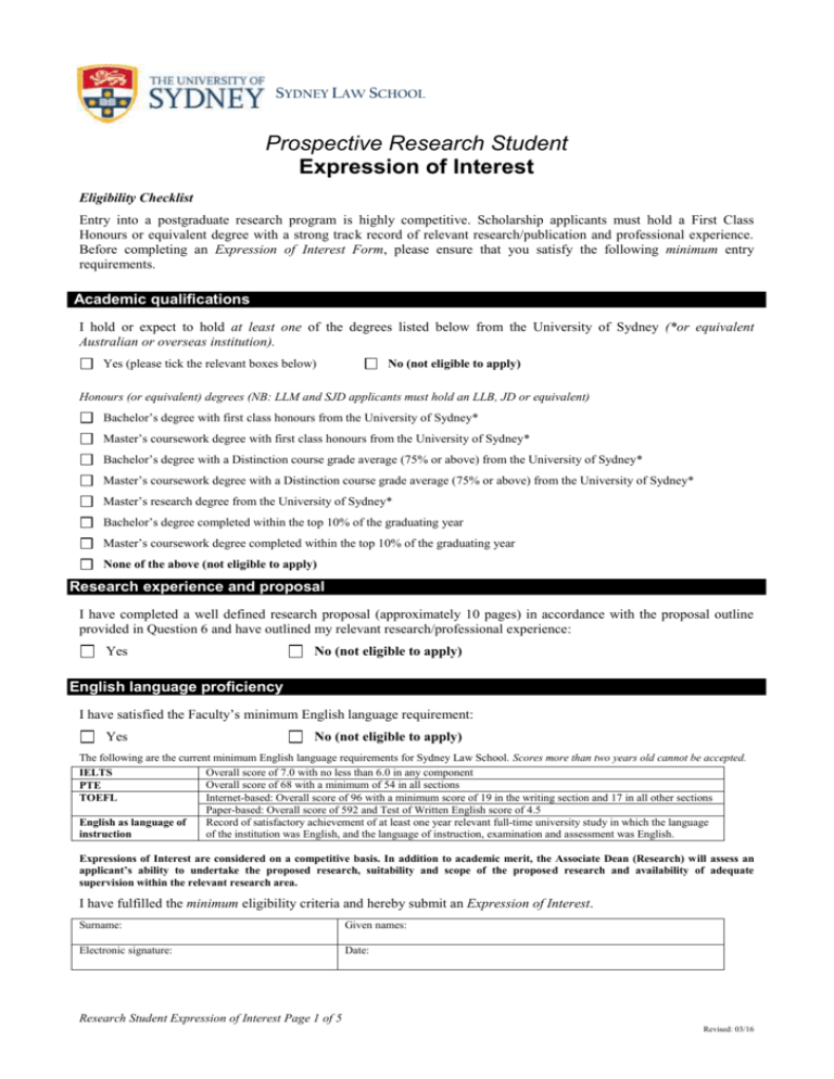 Expression Of Interest Form