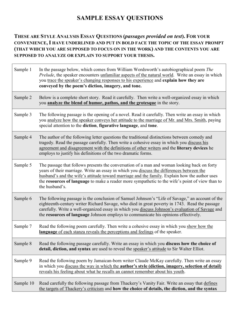 Sample Essay Questions