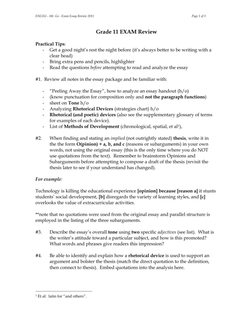 Grade 11 EXAM Review Grade 11 EXAM Review
