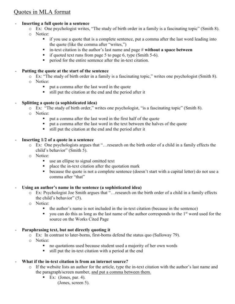 Including Quotes And Paraphrases In MLA Format