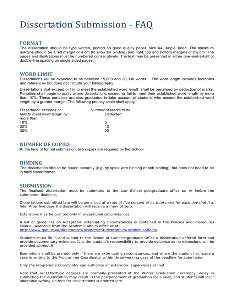 Dissertation Submission Guidelines Dissertation Submission Guidelines