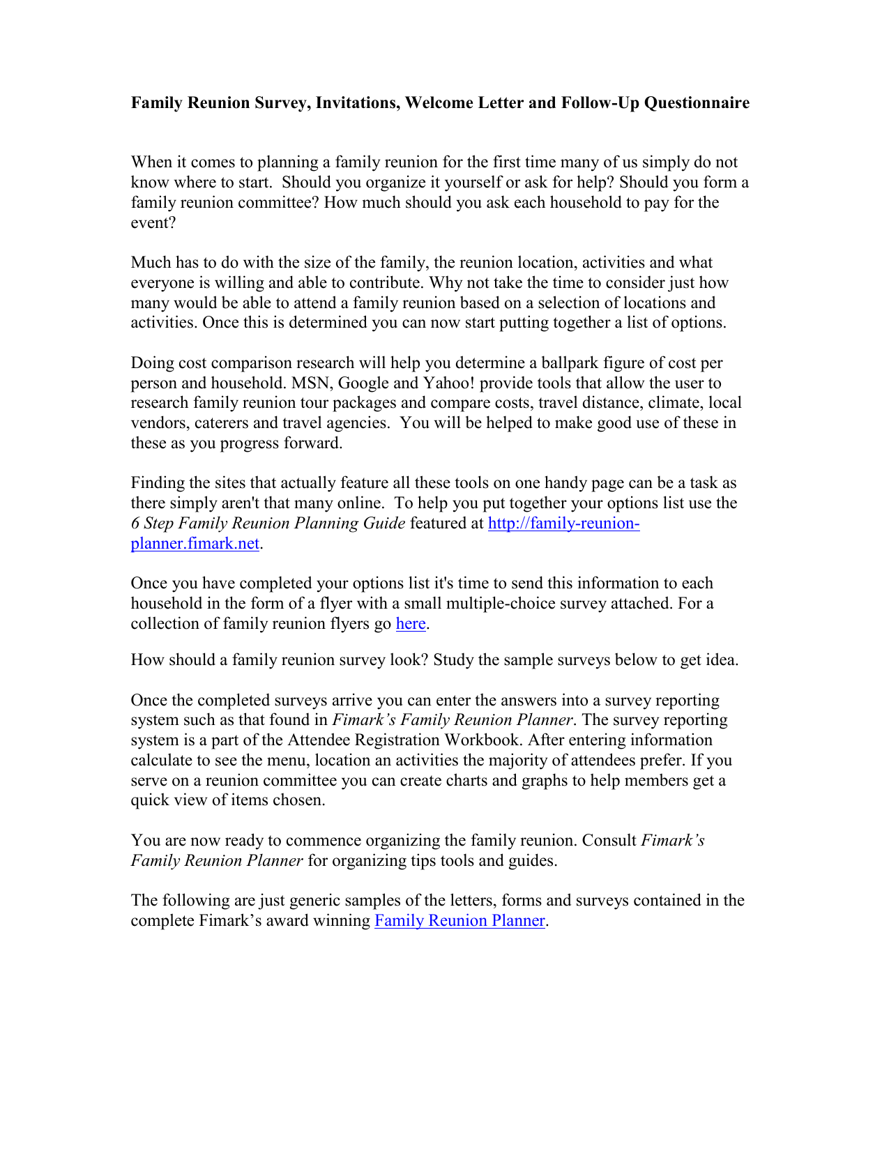 Family Reunion Planning Letter