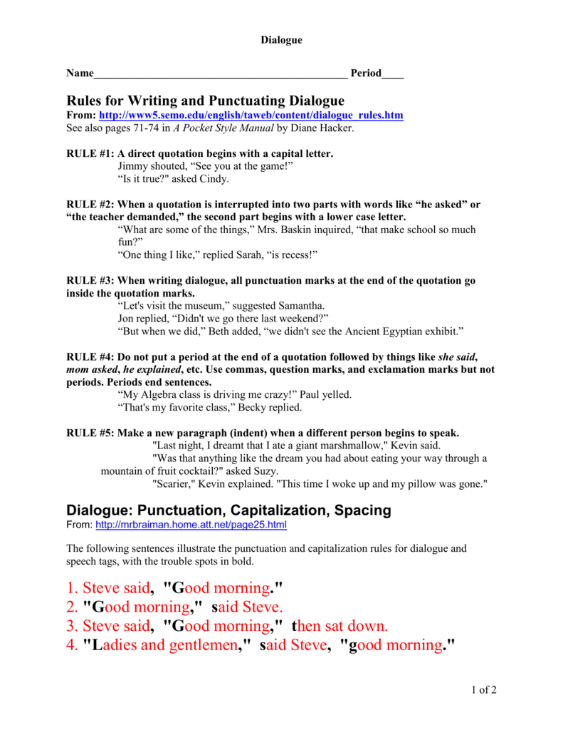 Rules For Writing Dialogue Raleigh Charter High School