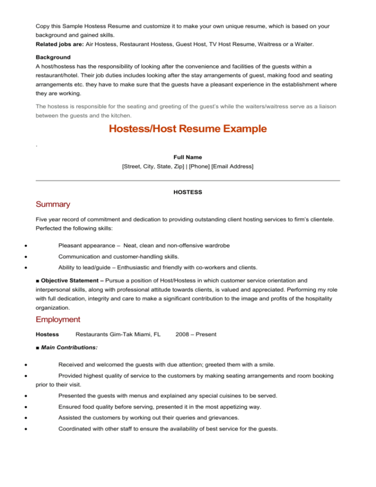 CV Job Description