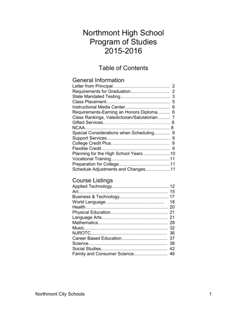 2015 2016 Program Of Studies