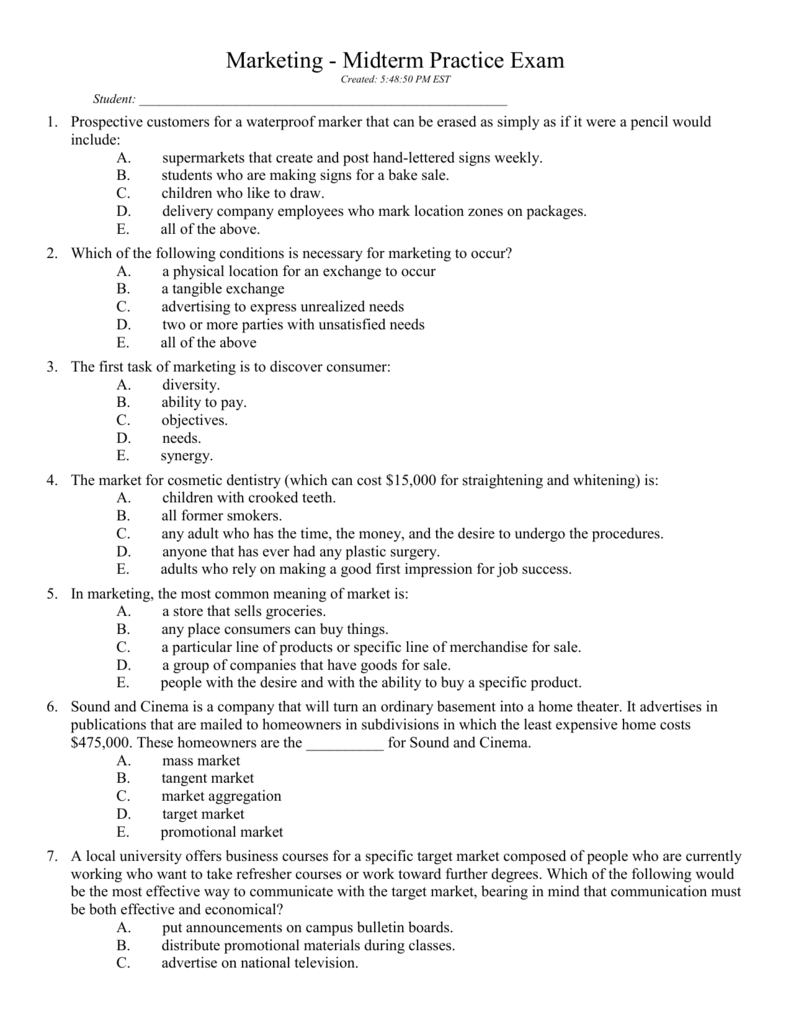 Marketing Midterm Practice Exam