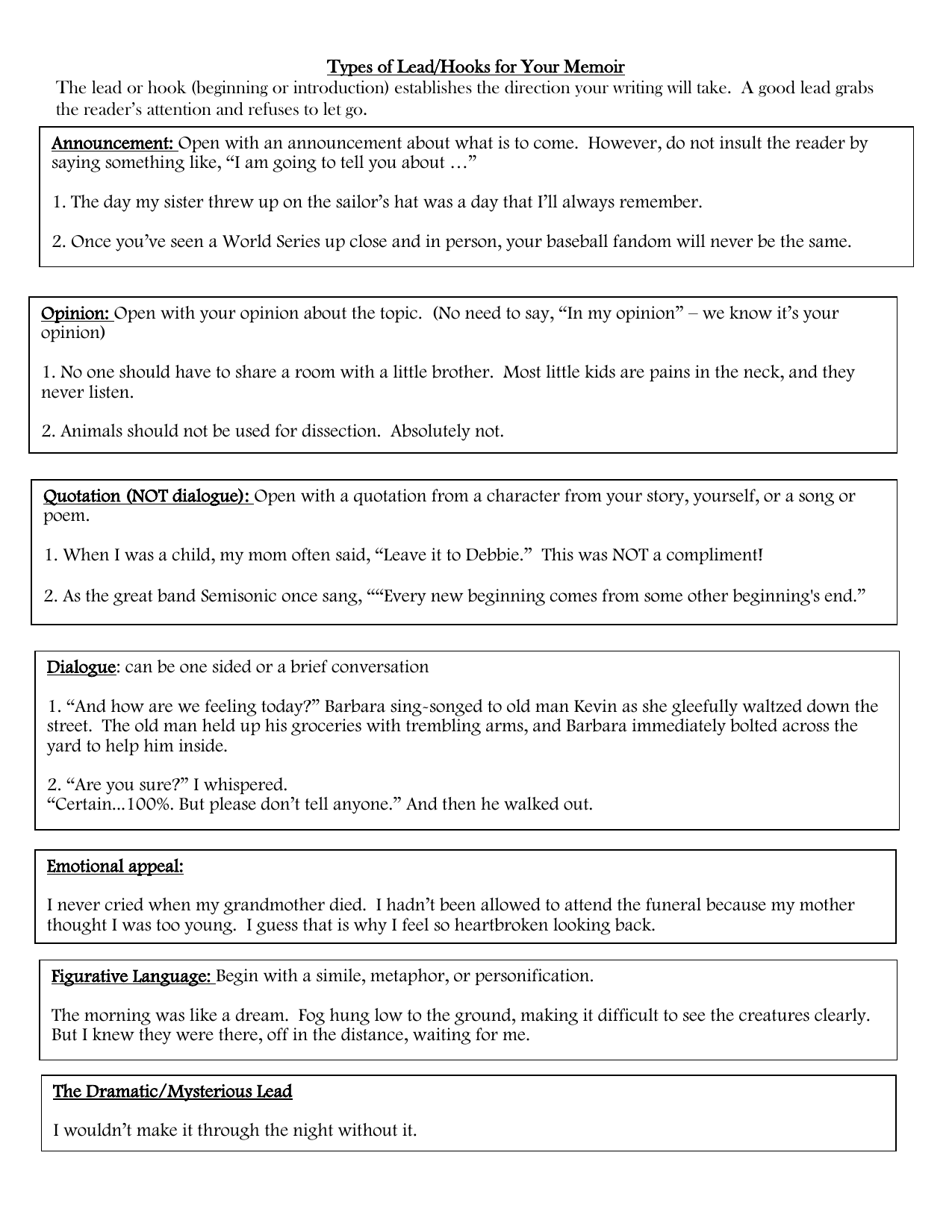 Types Of Lead Hooks Personal Narrative 