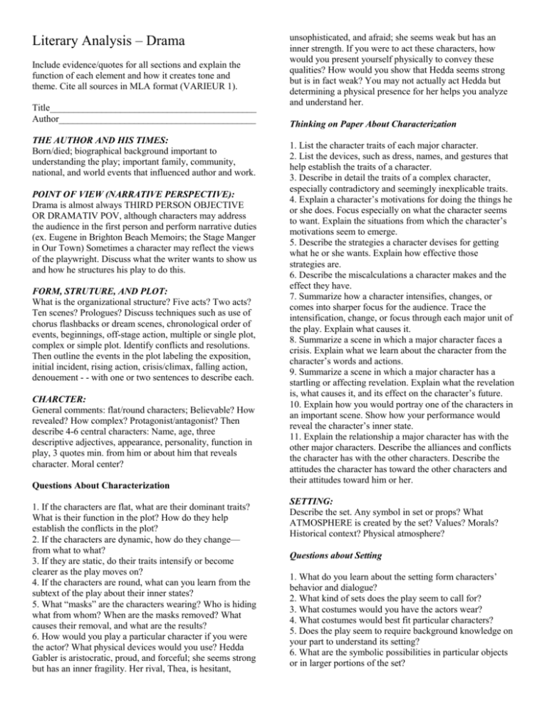Literary Analysis Drama
