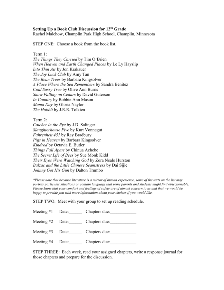Book Club Discussions Guide Sheet