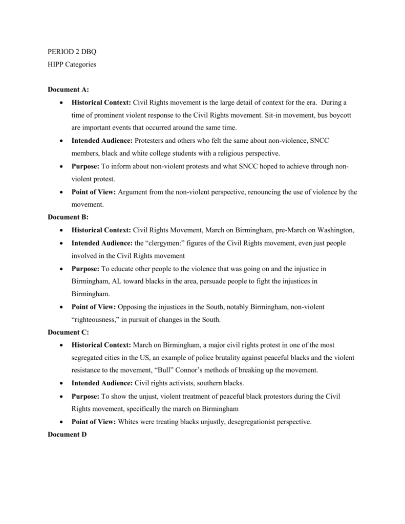 PERIOD 2 DBQ HIPP Categories Document A Historical Context
