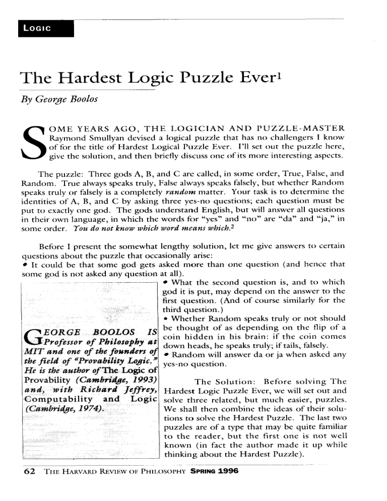 The Hardest Logic Puzzle Ever1