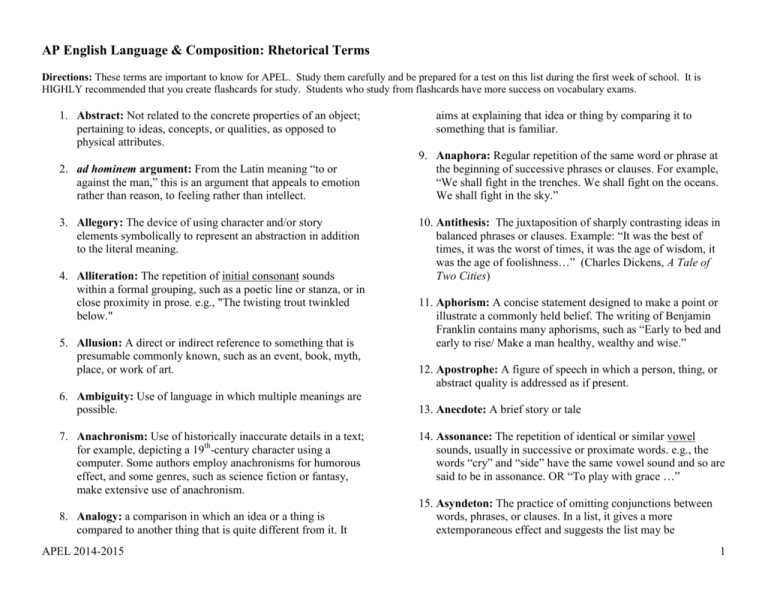 AP English Language Composition Literary Terms