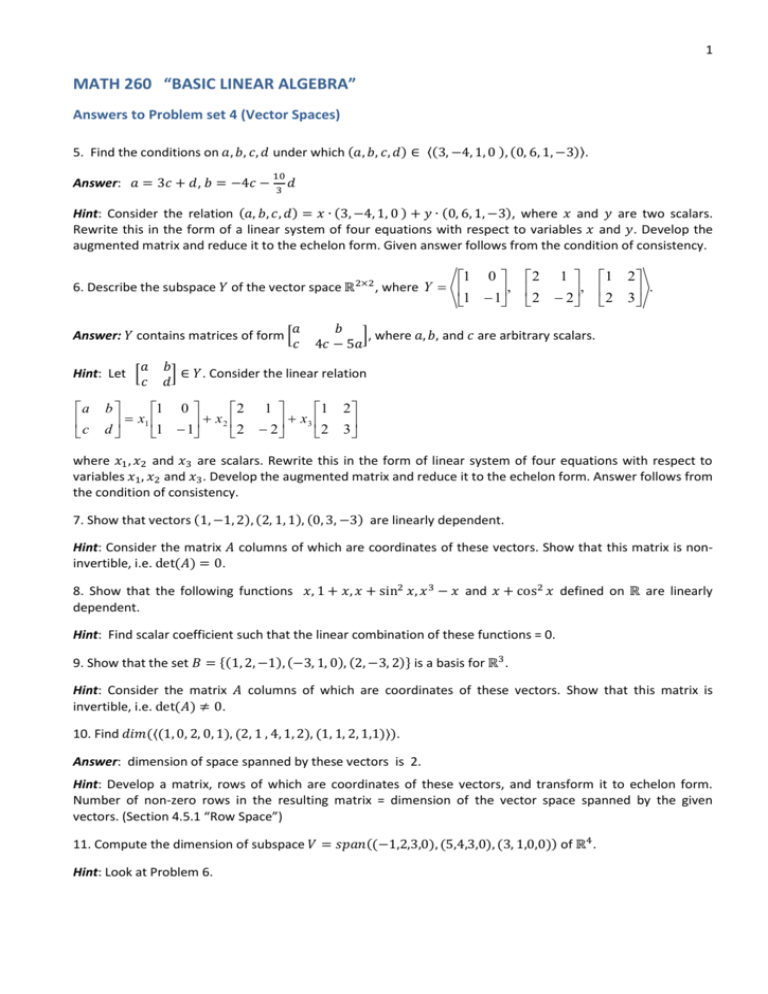 MATH 260 BASIC LINEAR ALGEBRA 