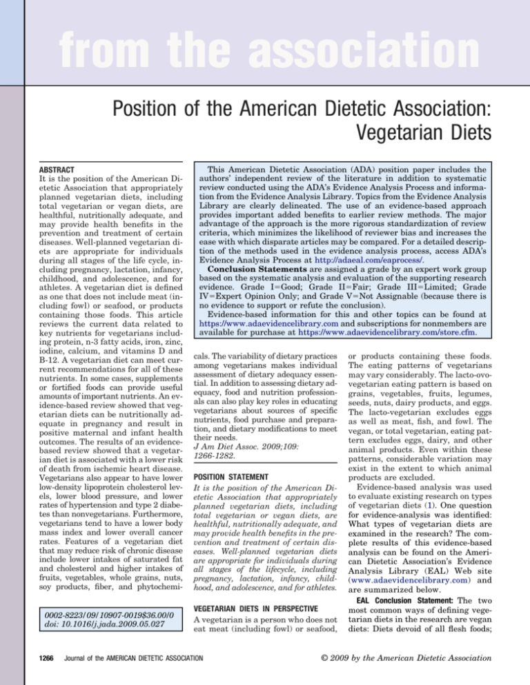 Position Of The American Dietetic Association