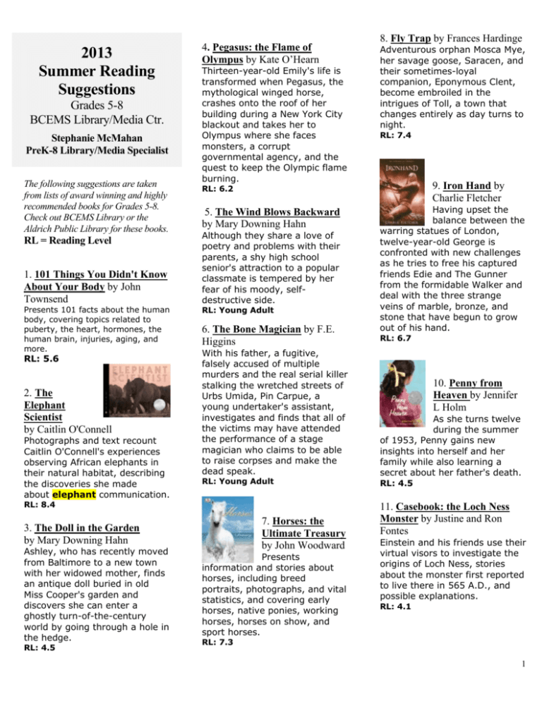 2013 Summer Reading Suggestions