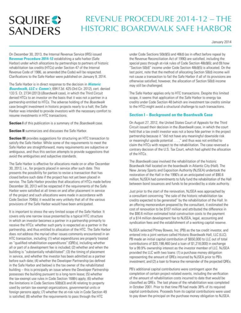 Revenue Procedure 2014 12 The Historic Boardwalk Safe Harbor